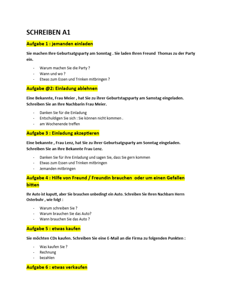 Schreiben A1 | PDF
