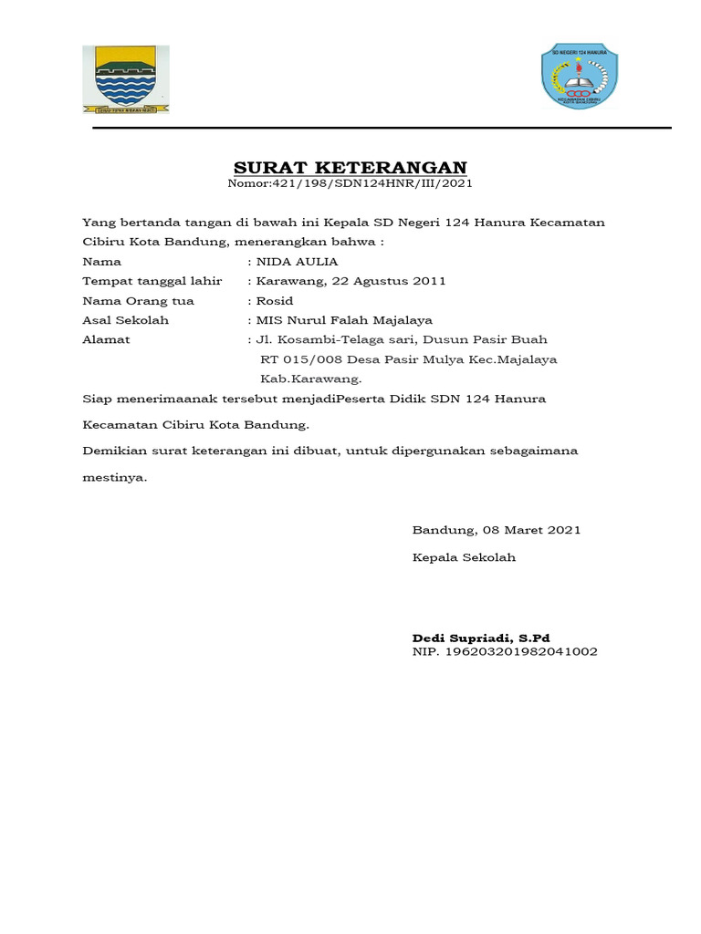 Surat Keterangan Diterima | PDF