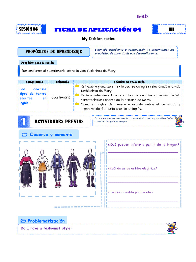 Semana 4 IVBIM° - FICHA - DE - APLICACIÓN-SESIÓN4-SEM.4-EXP.7-INGLÉS | PDF