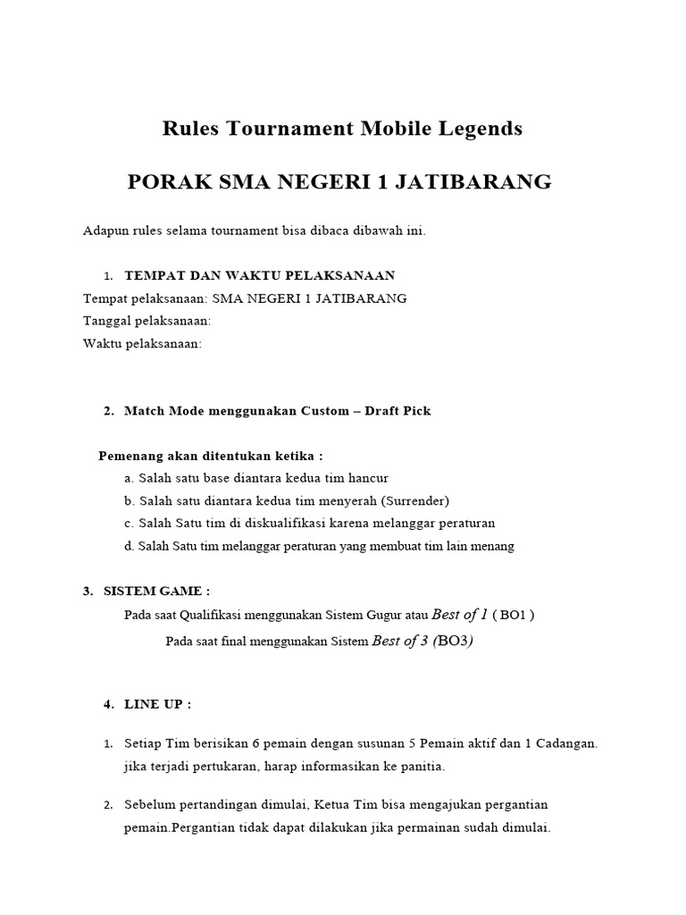 Aturan Turnamen MLBB SMA Jatibarang | PDF
