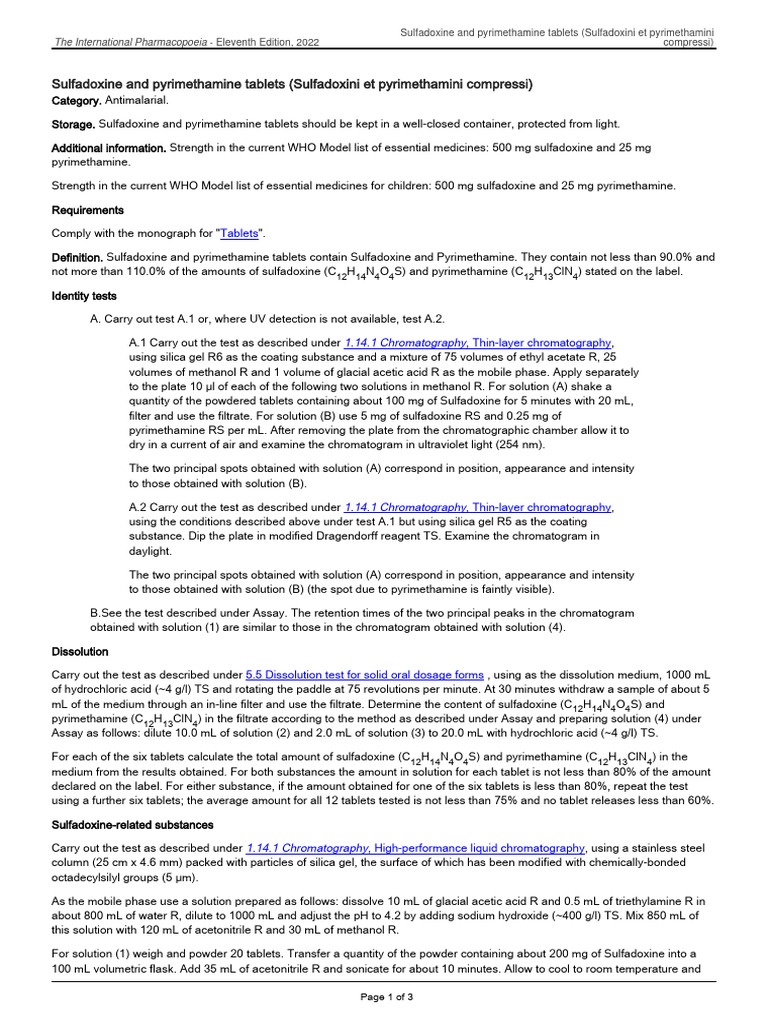 6 2 2 136 Sulfadoxine-And-Pyrimethamine-Tablets - (Sulfadoxin | PDF ...