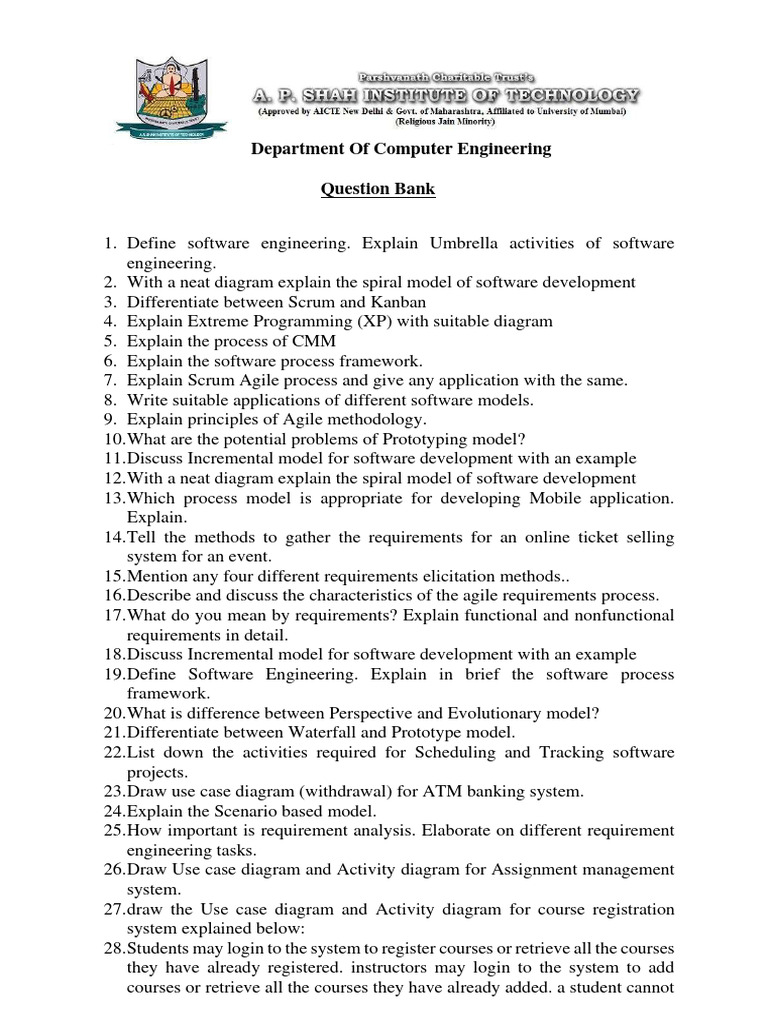 Software Engineering Question Bank | PDF | Software Development Process | Agile Software Development