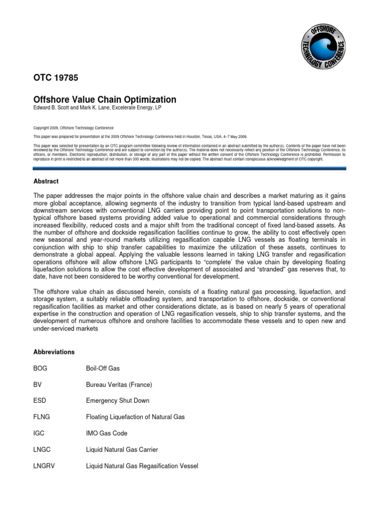 Otc19785 OFFSHOE VALUE CHAIN OPTIMIZATION | PDF | Natural Gas Processing | Liquefied Natural Gas