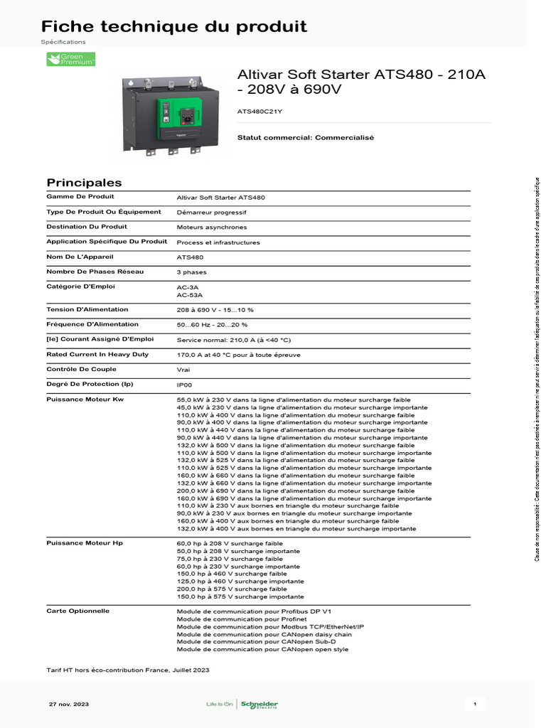 Démarreur Progressif ATS480 - 210A | PDF