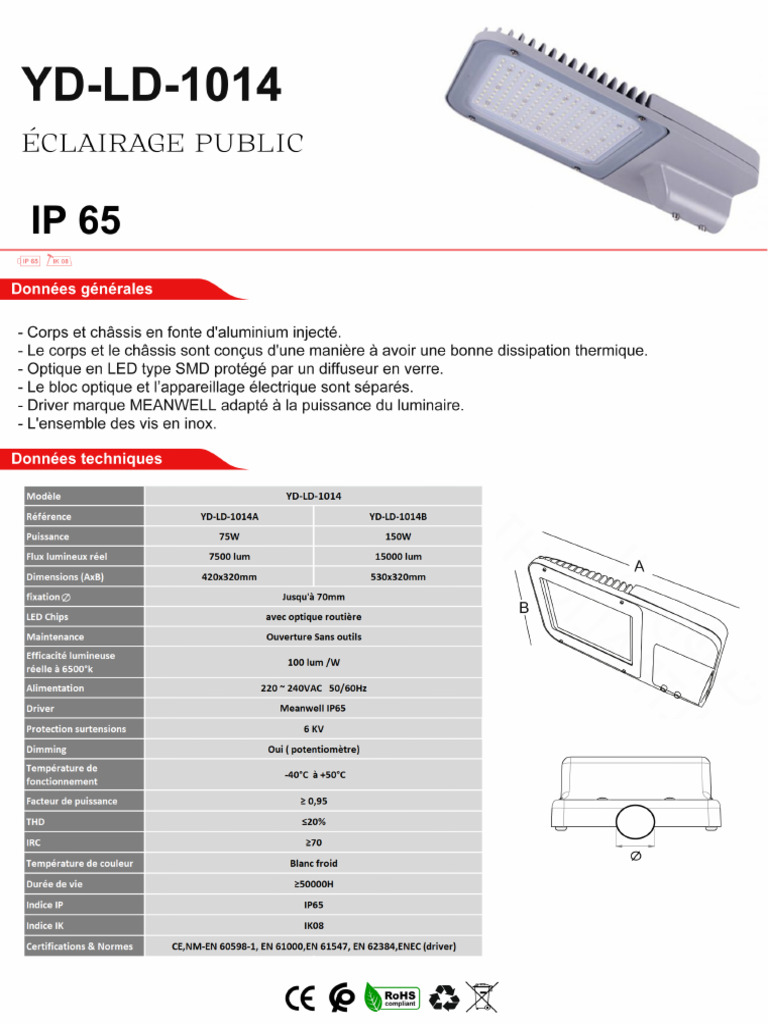 Fiche Technique Luminaire LED | PDF