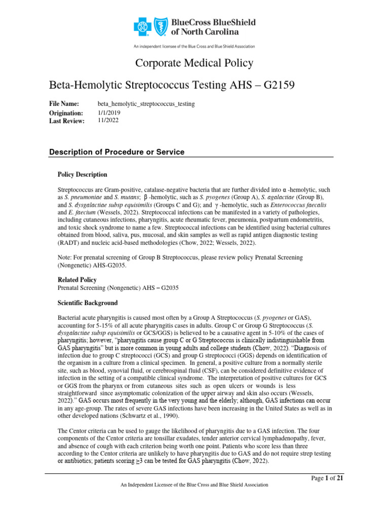 Beta Hemolytic Streptococcus Testing | PDF | Streptococcus | Medicine