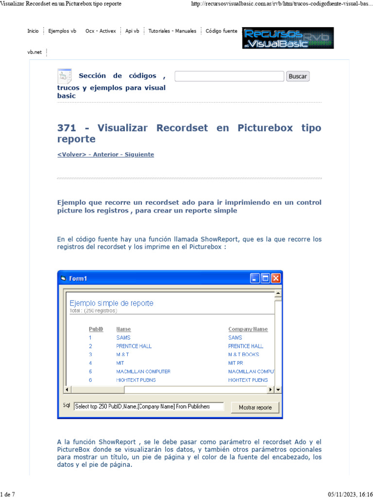 Visualizar Recordset en Picturebox VB | PDF | Active X Data Objects ...