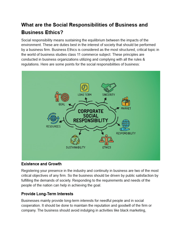Social Responsibilities Of Business And Business Ethics Notes Pdf