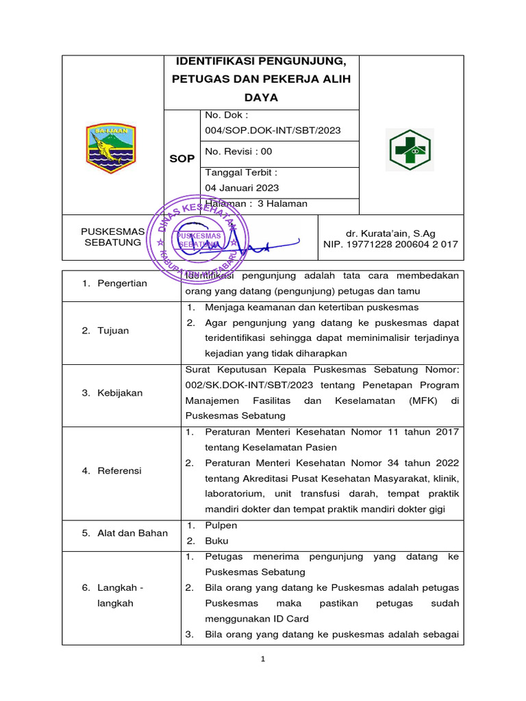 Prosedur Identifikasi Pengunjung Puskesmas | PDF