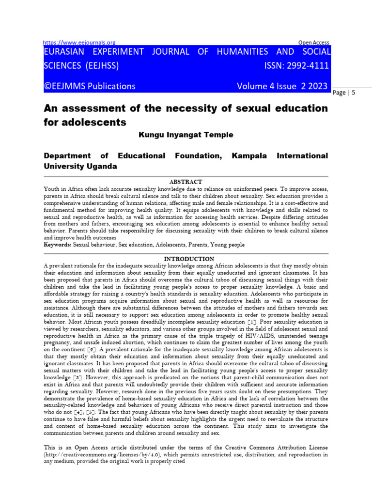 An Assessment Of The Necessity Of Sexual Education For Adolescents