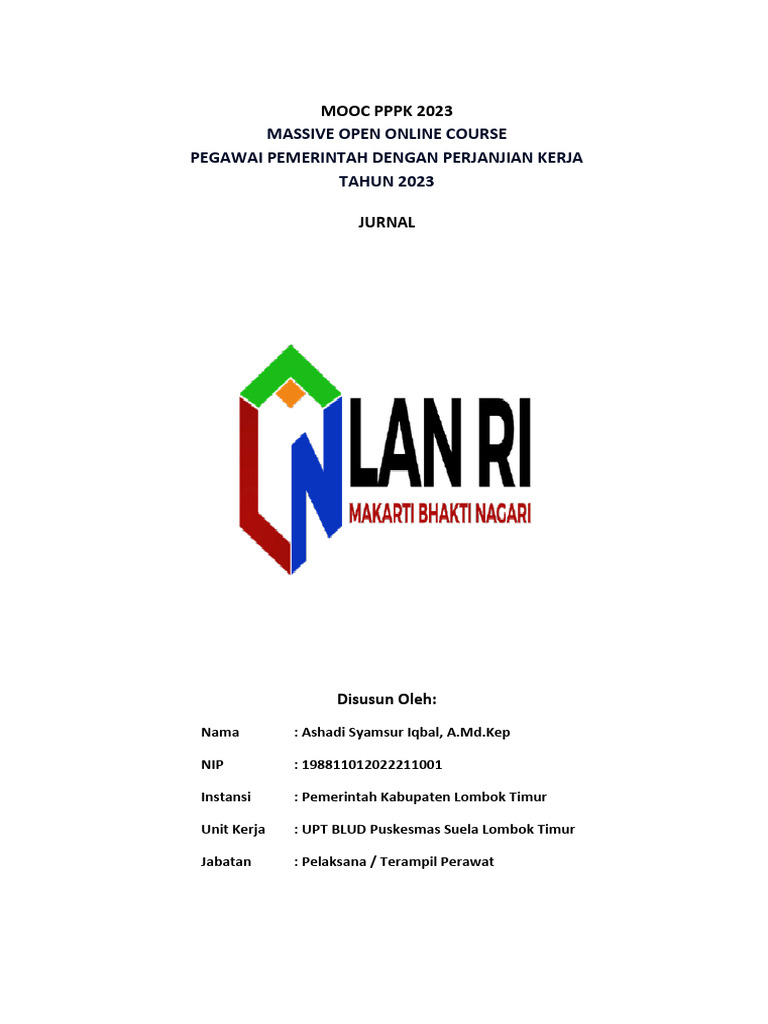 Jurnal MOOC PPPK 2023 (ASHADI SYAMSUR IQBAL, A.Md - Kep | PDF