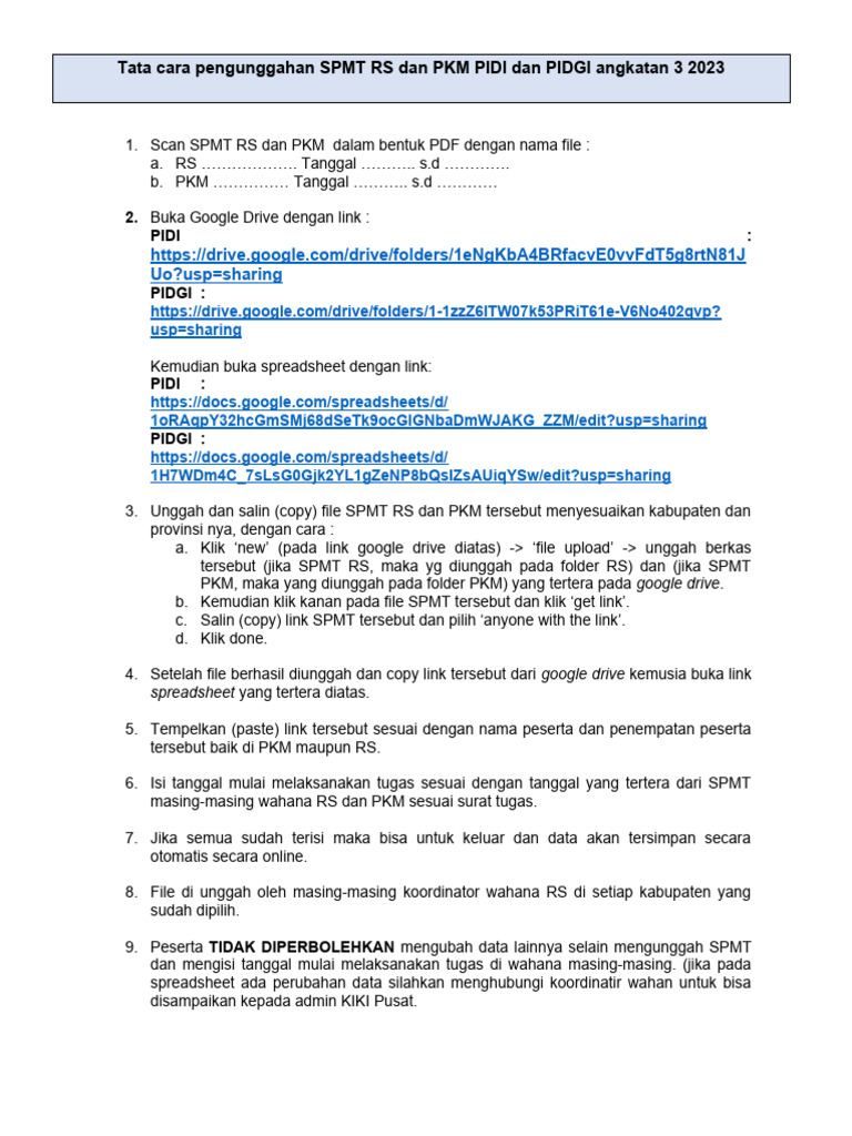Tata Cara Pengunggahan SPMT Peserta Dan Pendamping PIDI Dan PIDGI Angkatan 3 2023 | PDF