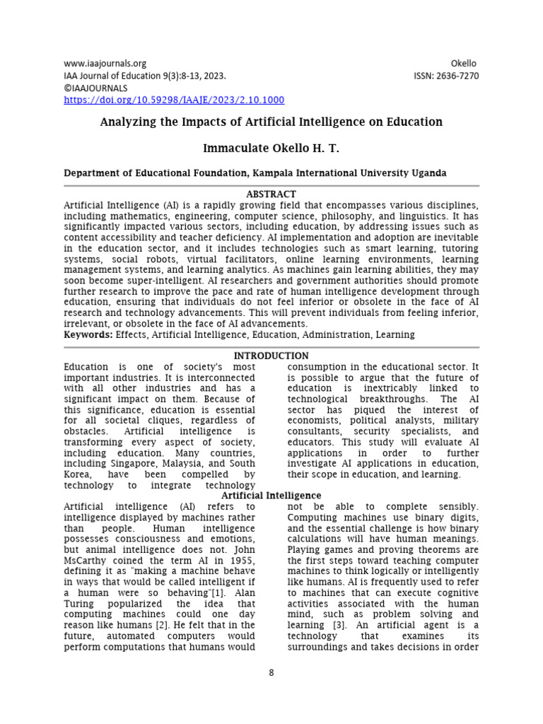 Analyzing The Impacts of Artificial Intelligence On Education ...