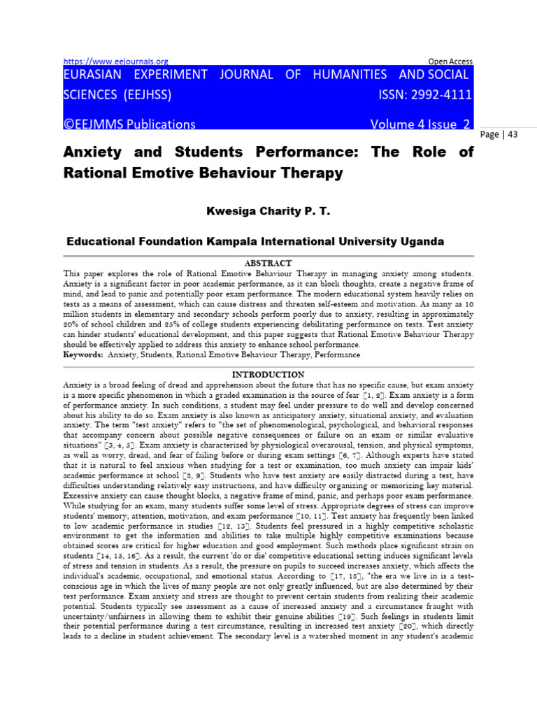 Anxiety and Students Performance The Role of Rational Emotive Behaviour Therapy | Download Free ...