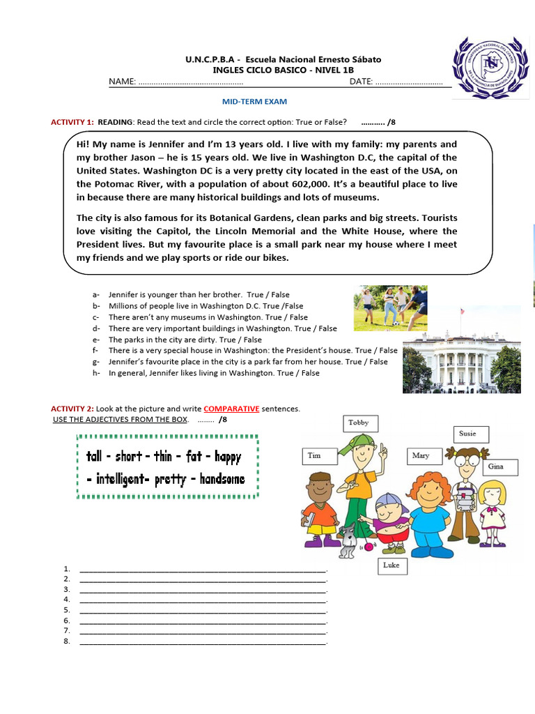 Mid-Term Exam: Basic English Level 1B | PDF | Washington