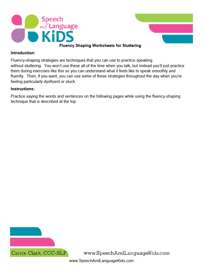 Fluency Shaping Worksheets for Stuttering | PDF | Stuttering | Fluency