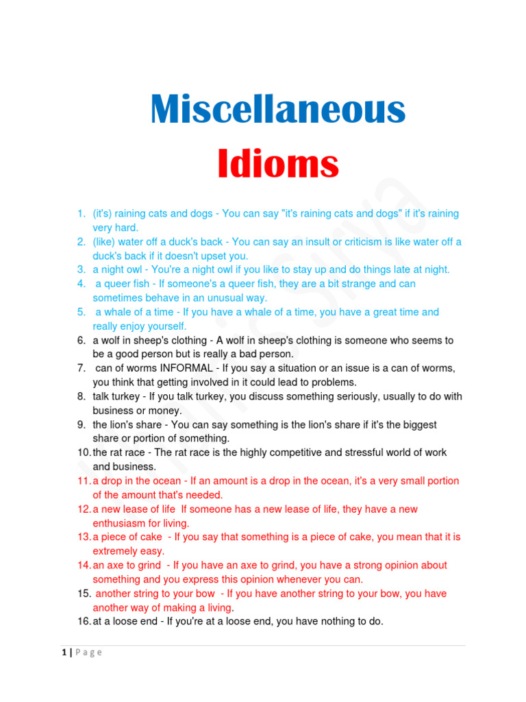 Idioms and Meanings ALL | PDF | Weather