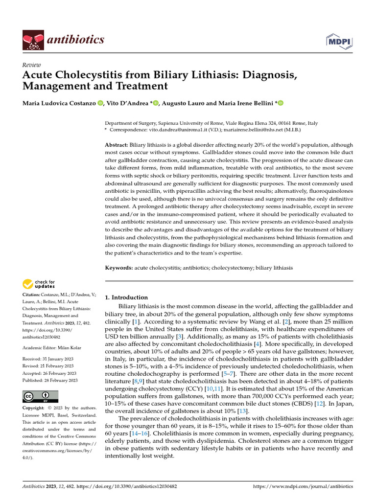 Acute Cholecystitis From Biliary Lithiasis | PDF | Gallbladder | Medicine