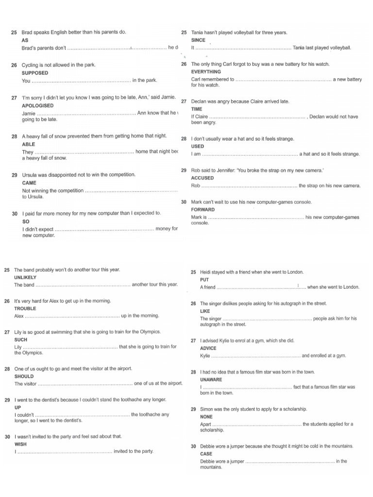 FCE Sentence Transformation ALL OF THEM Plus 2 | PDF