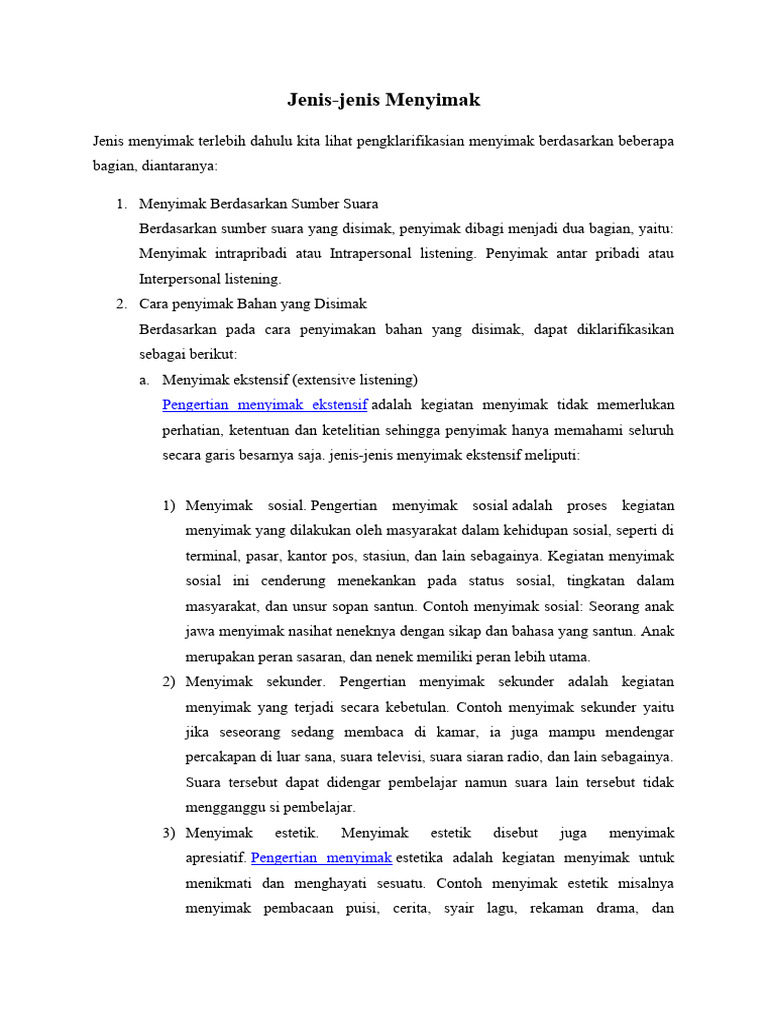 Jenis-Jenis Menyimak dan Contohnya | PDF
