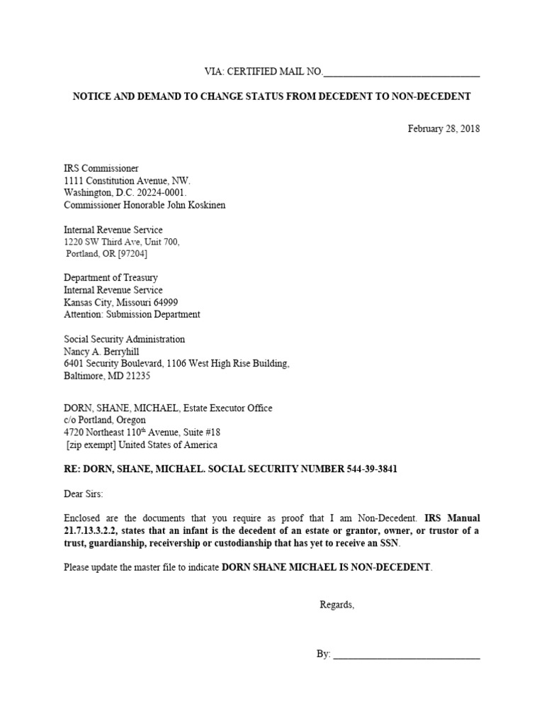 Change Status to Non-Decedent Notice | PDF
