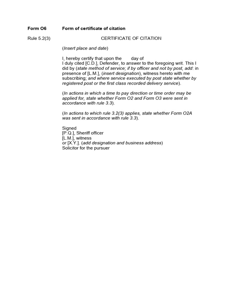 Form O6 - Certificate of Citation | PDF