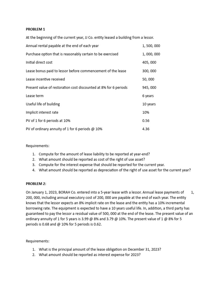 Problem Solving-Lease | PDF | Present Value | Lease