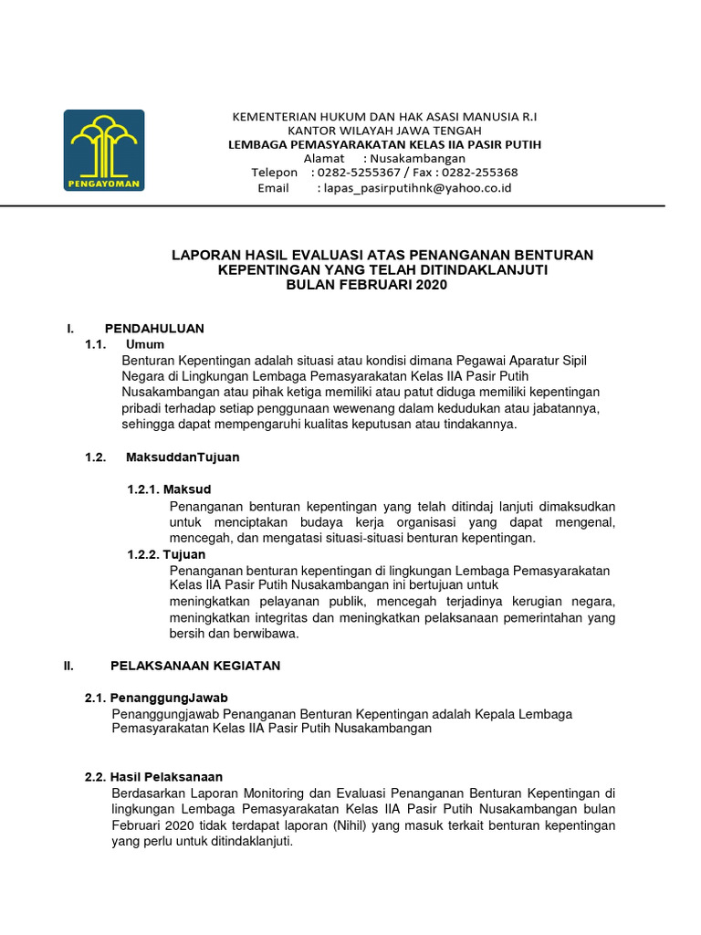 Laporan Evaluasi Benturan Kepentingan | PDF