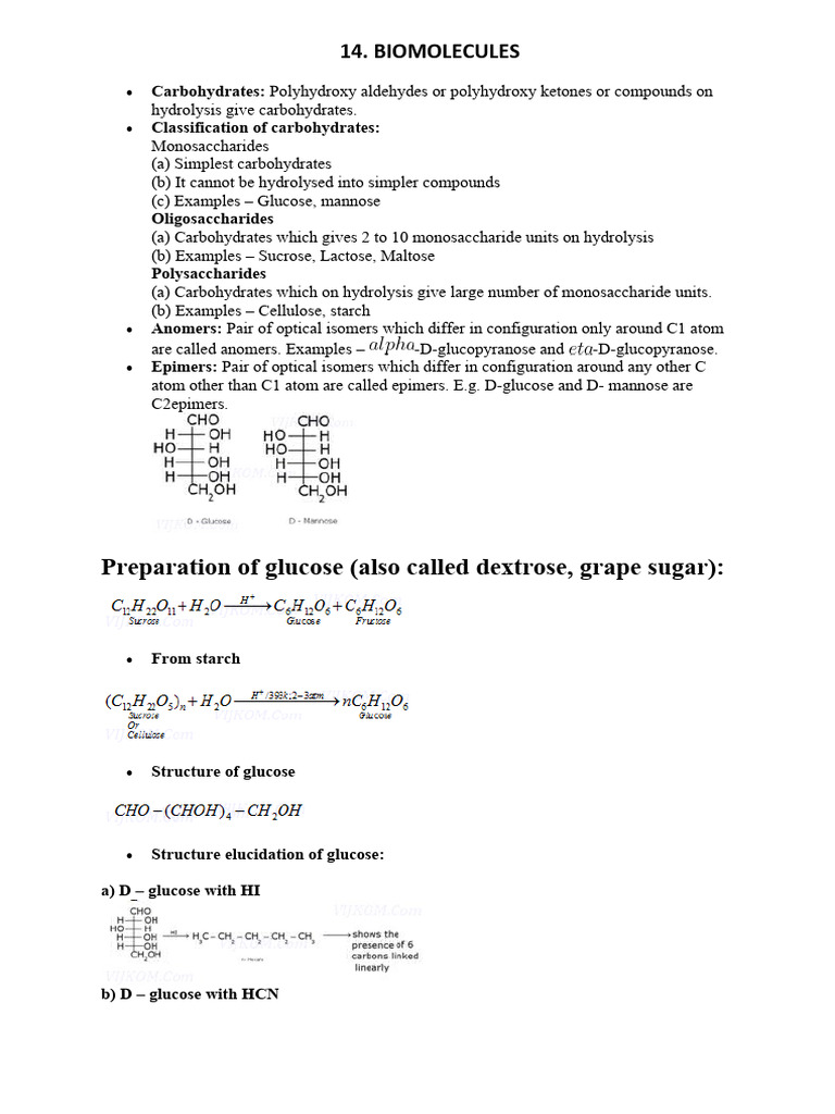 Biomolecules Notes | PDF | Protein Structure | Glucose