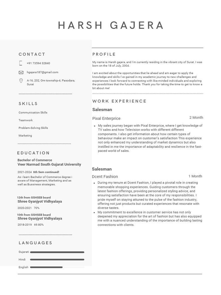 Harsh Resume | PDF | Behavior Modification | Cognitive Science