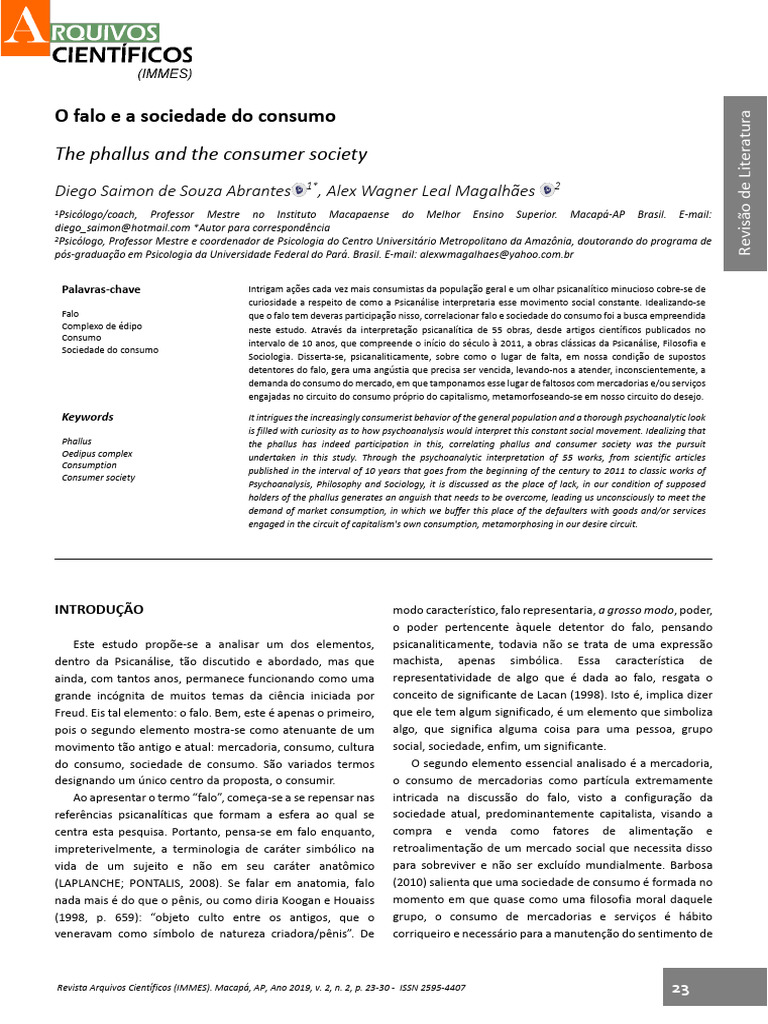 Falo e Consumo na Sociedade Atual | PDF | Sigmund Freud | Psicanálise