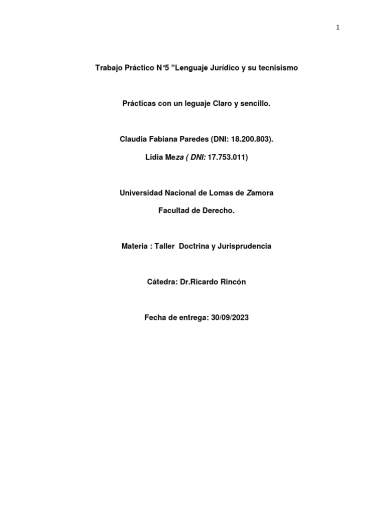 Trabajo Práctico N°5 PDF | PDF | Lenguaje simple | Adopción