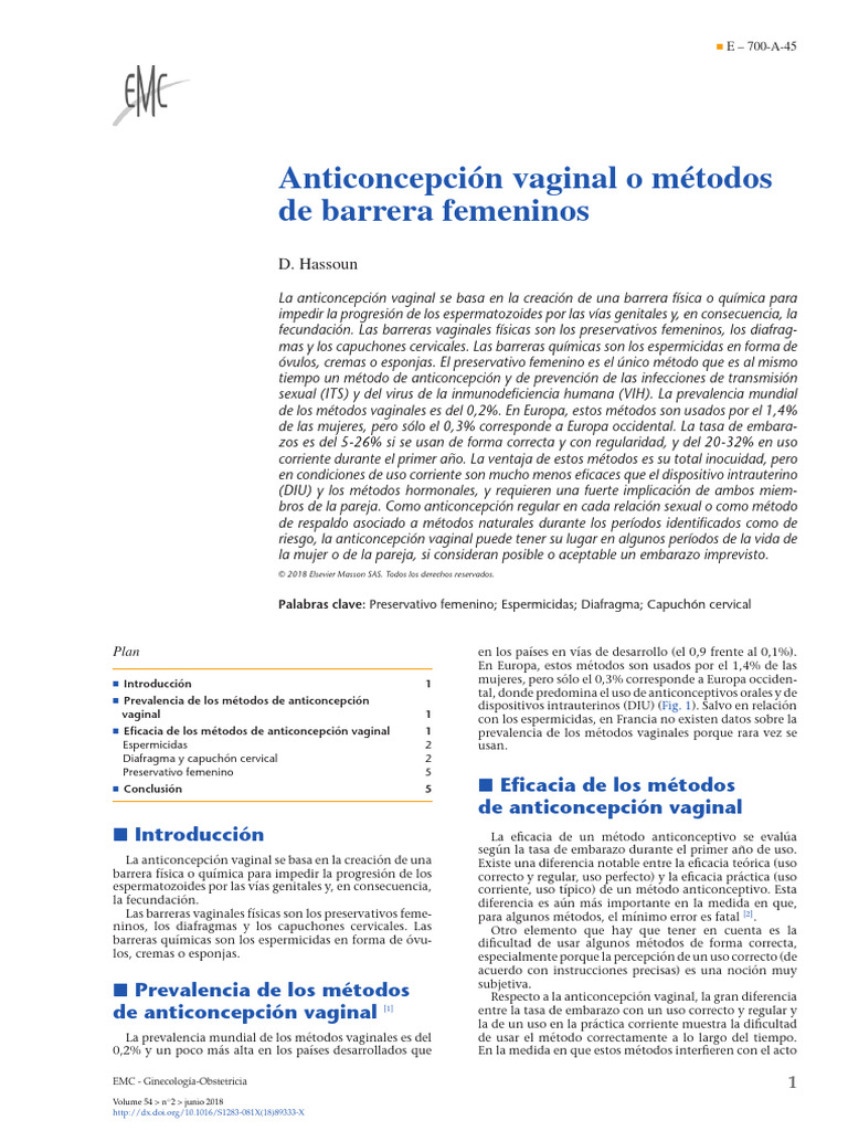 Anticoncepción Vaginal o Métodos de Barrera Femeninos | PDF | Control de la natalidad | Condón