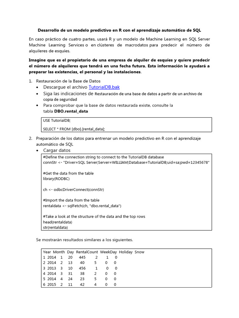 Desarrollo de Un Modelo Predictivo en R Con El Aprendizaje Automático de SQL | Descargar gratis ...