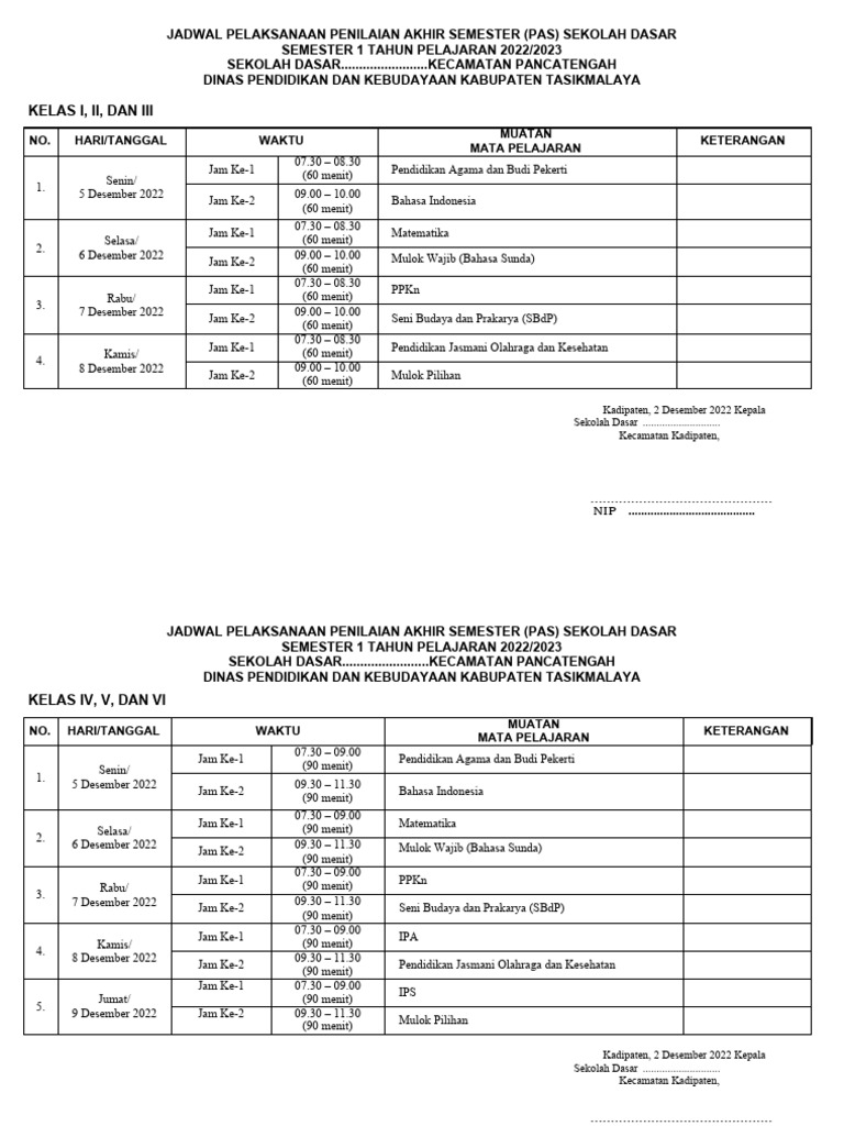Jadwal Pelaksanaan Penilaian Akhir Semester | PDF Jadwal Pelaksanaan Penilaian Akhir Semester | PDF