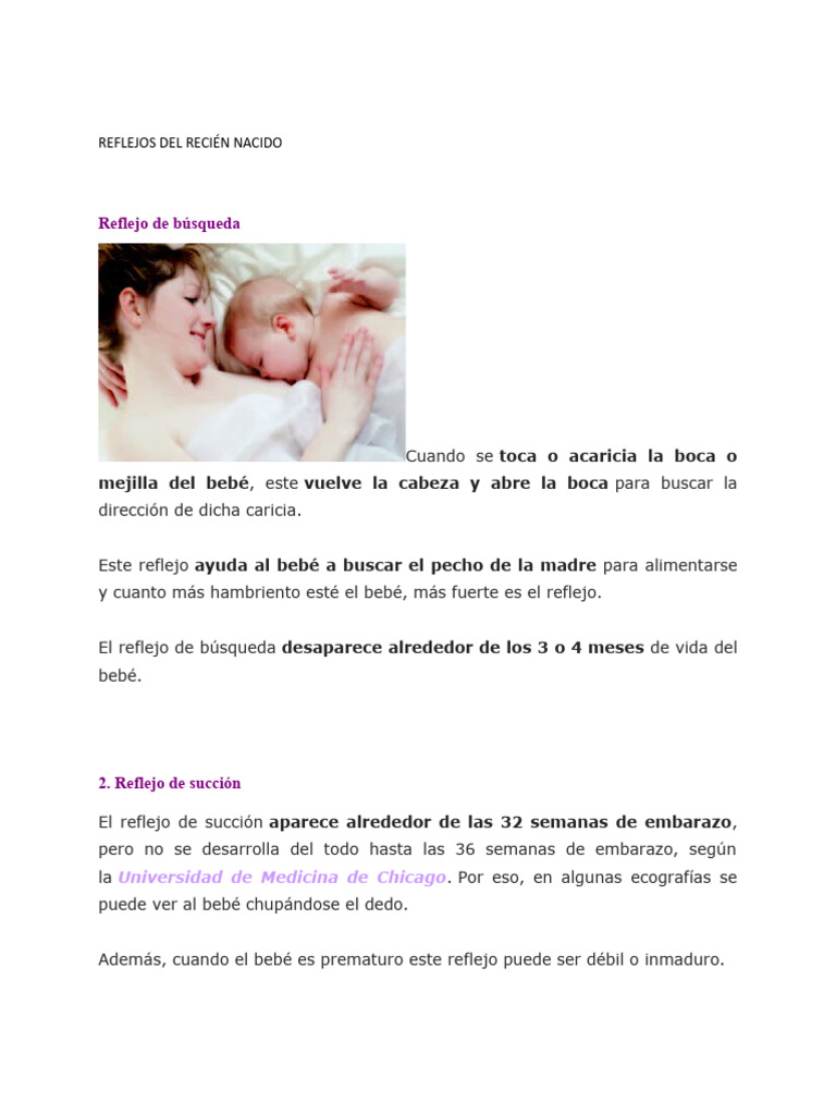 Reflejos del Recién Nacido y Su Desarrollo | PDF | Artes del Lenguaje y ...