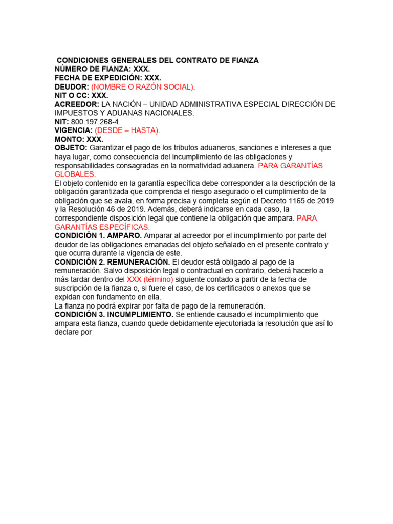 Condiciones Generales Del Contrato de Fianza | PDF | Pagos | Justicia