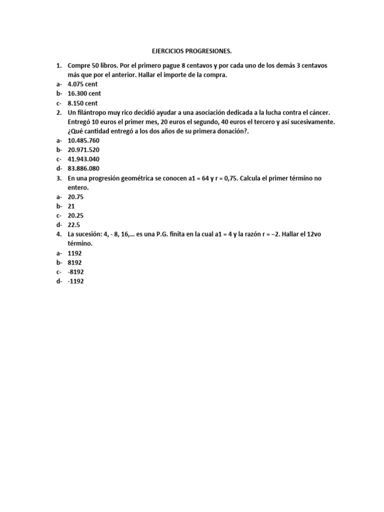 Ejercicios Progresiones | PDF