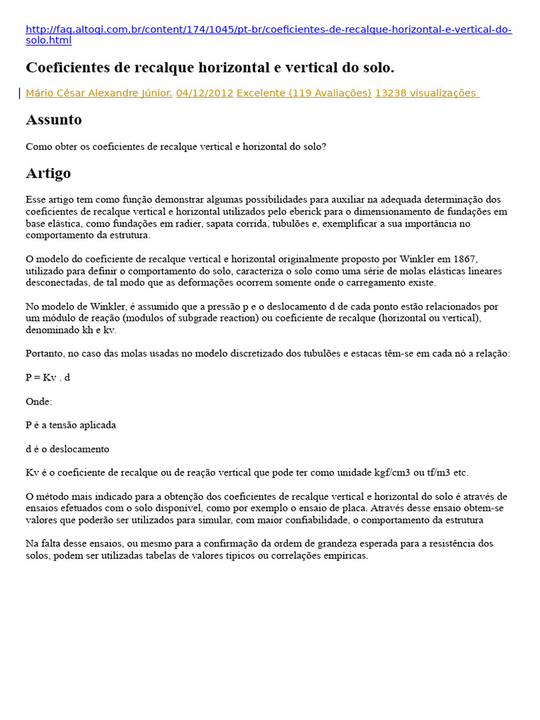 Coeficientes de Recalque do Solo | PDF | Estresse (Mecânica) | Solo