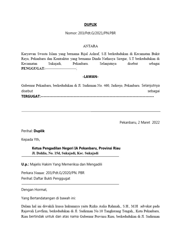 Tigas Uput Contoh (Duplik) | PDF