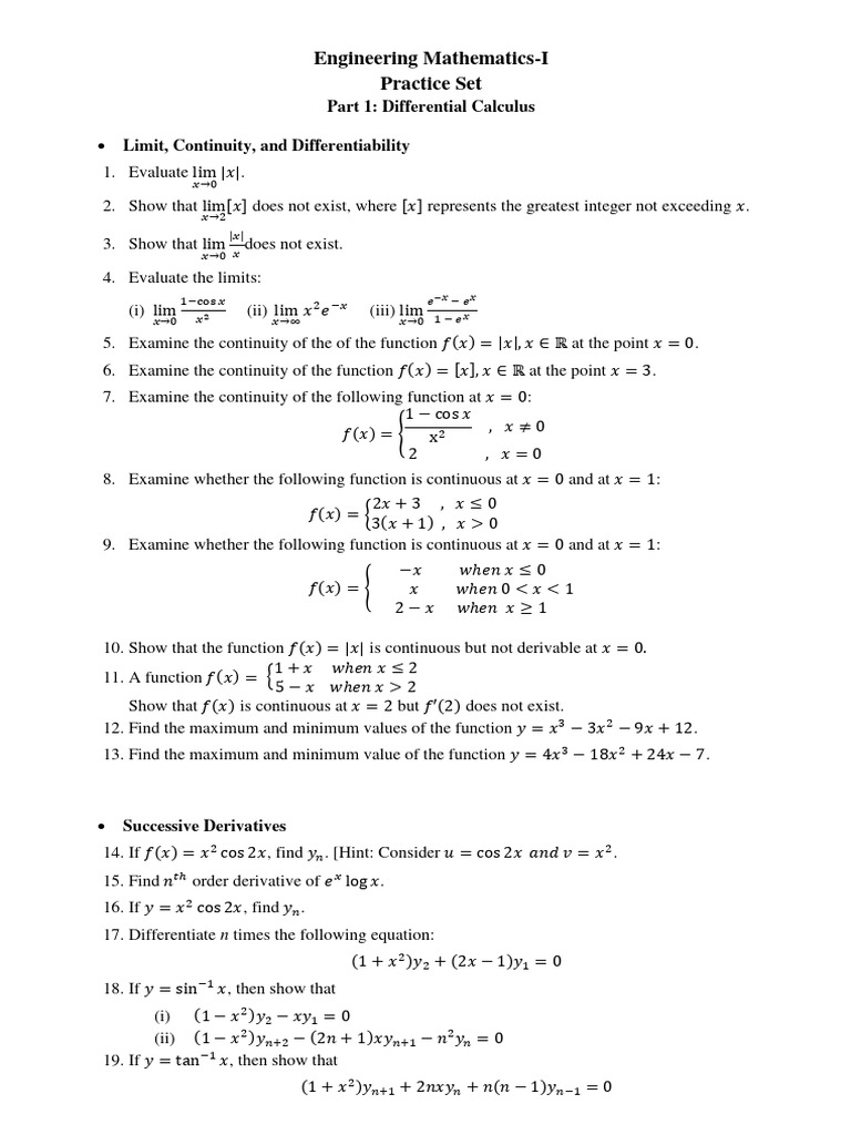 Question Set Engineering Mathematics | PDF | Function (Mathematics ...