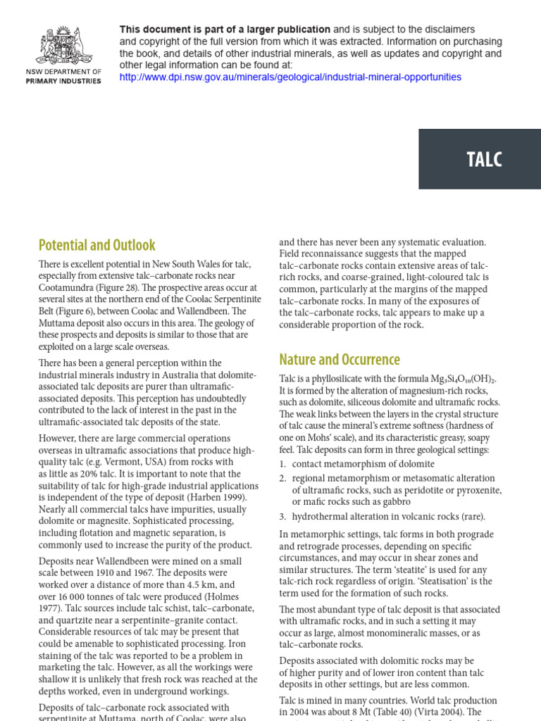 Talc | PDF | Rock (Geology) | Ore