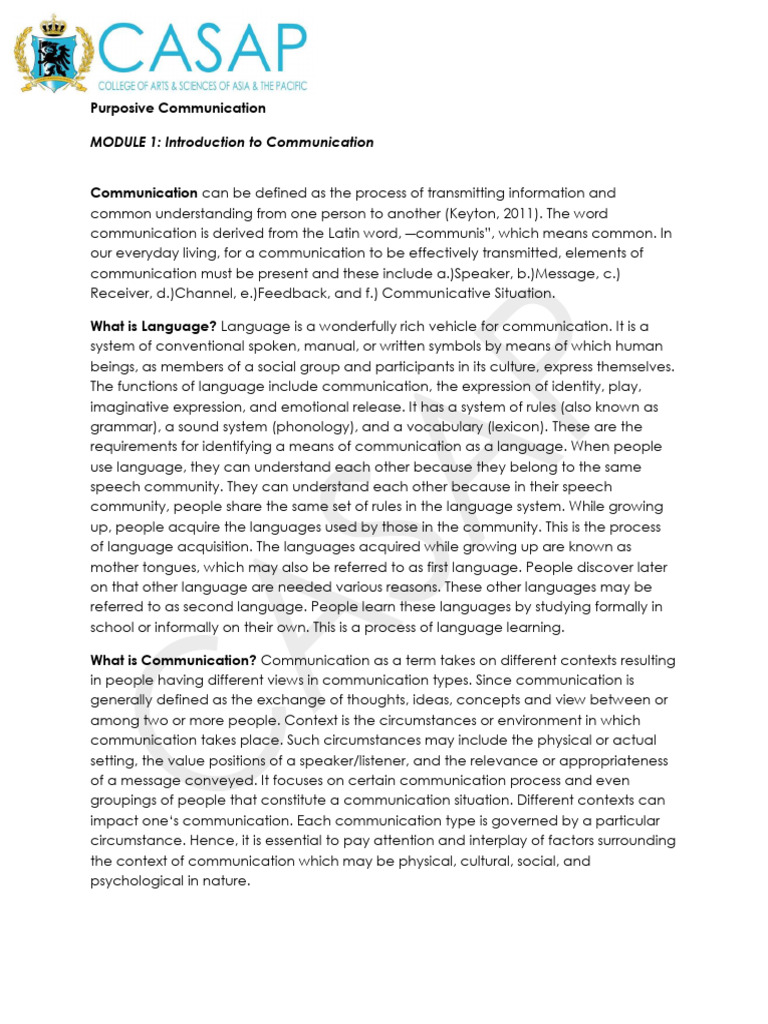 MODULE 1 Introduction-1 | PDF | Communication | Cognition