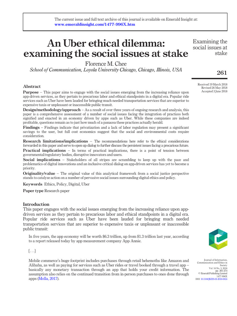 An Uber Ethical Dilemma - Examining The Social Issues at Stake | PDF ...