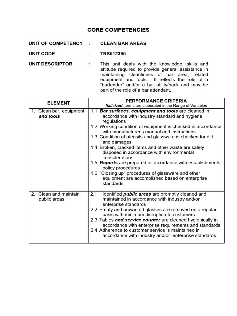 Bar Hygiene and Cleaning Standards | PDF | Hygiene