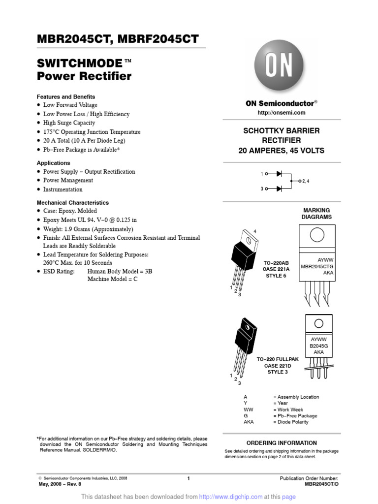 MBR2045CTG | PDF | Rectifier | Diode
