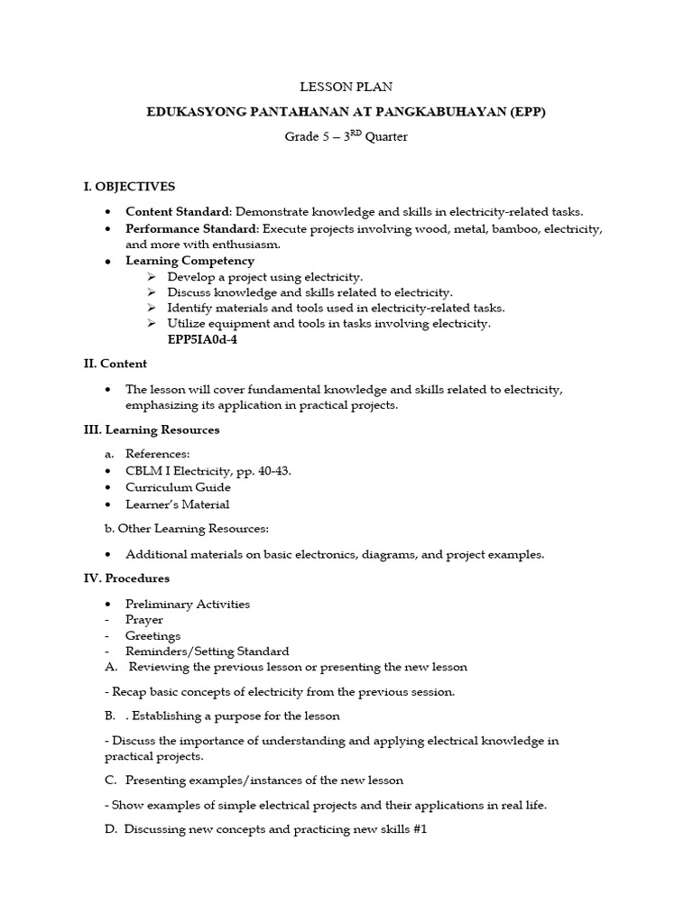 Lesson Plan-Epp | PDF | Learning | Lesson Plan