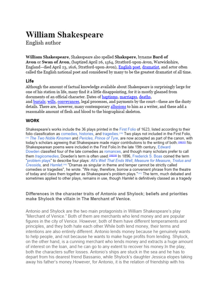 William Shakespeare | PDF | Shylock | William Shakespeare