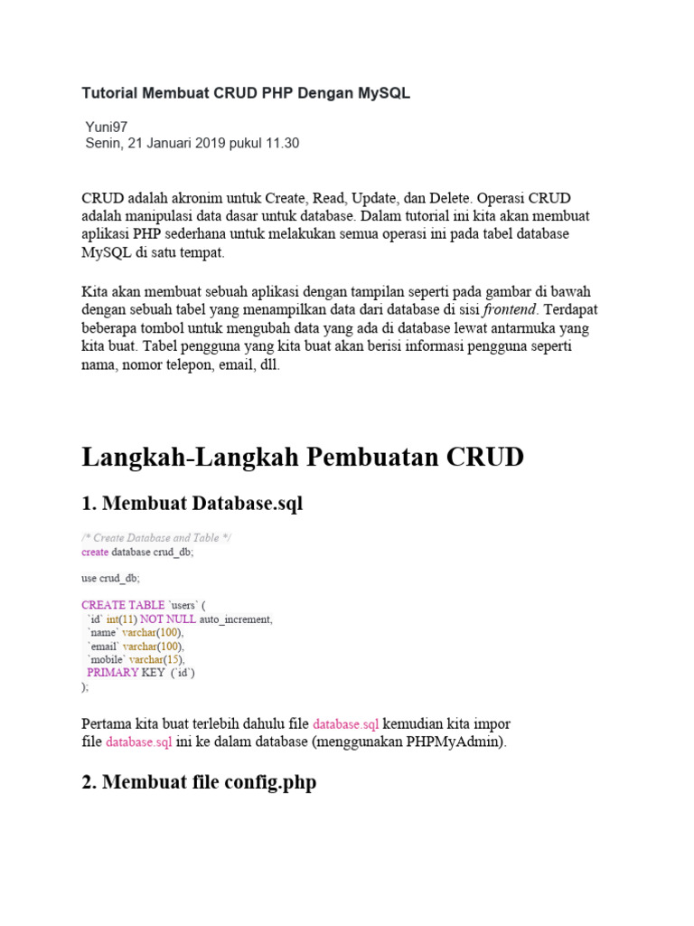 Tutorial Membuat CRUD PHP Dengan MySQL | PDF