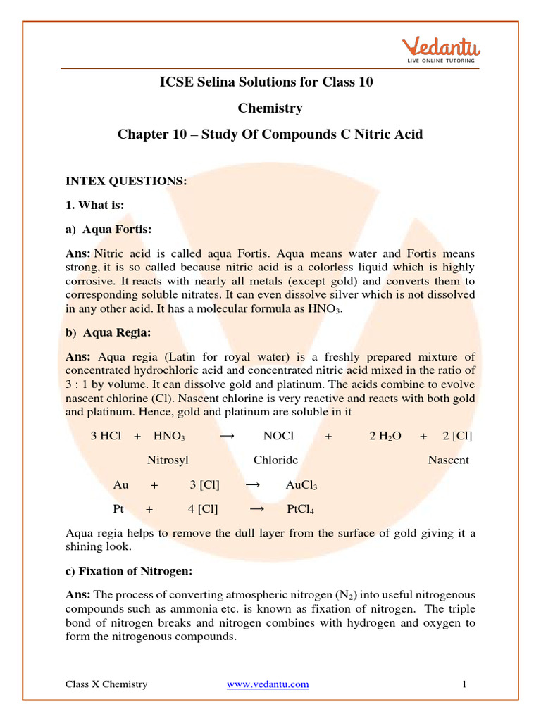 Class 10 - Chemistry - Study of Compounds Nitric Acid Solutions | PDF ...